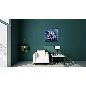 Yihui Arts Nautical Canvas Wall Art Hand Painted Navy Blue and White Coastal Painting Modern Abstract Tree Artwork for Living Room Bedroom Hall Way Decor