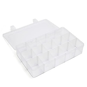 Juvielich Clear Plastic Organizer Box, 15 Grids Storage Container Jewelry Box with Adjustable Dividers, for Beads Art DIY Crafts Jewelry Fishing Tackles 11.02"x6.69"x2.17"(LxWxH)