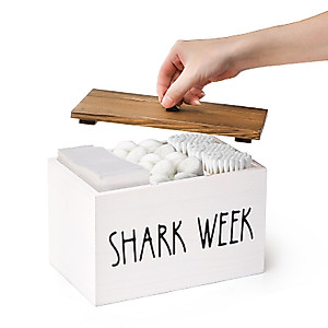 Hacaroa Tampon Holder for Bathroom, Shark Week Tampon Storage Organizer with Lid, Farmhouse Rustic Wood Pad Container Feminine Product Caddy Box for Bathroom Accessories, Movable Partition