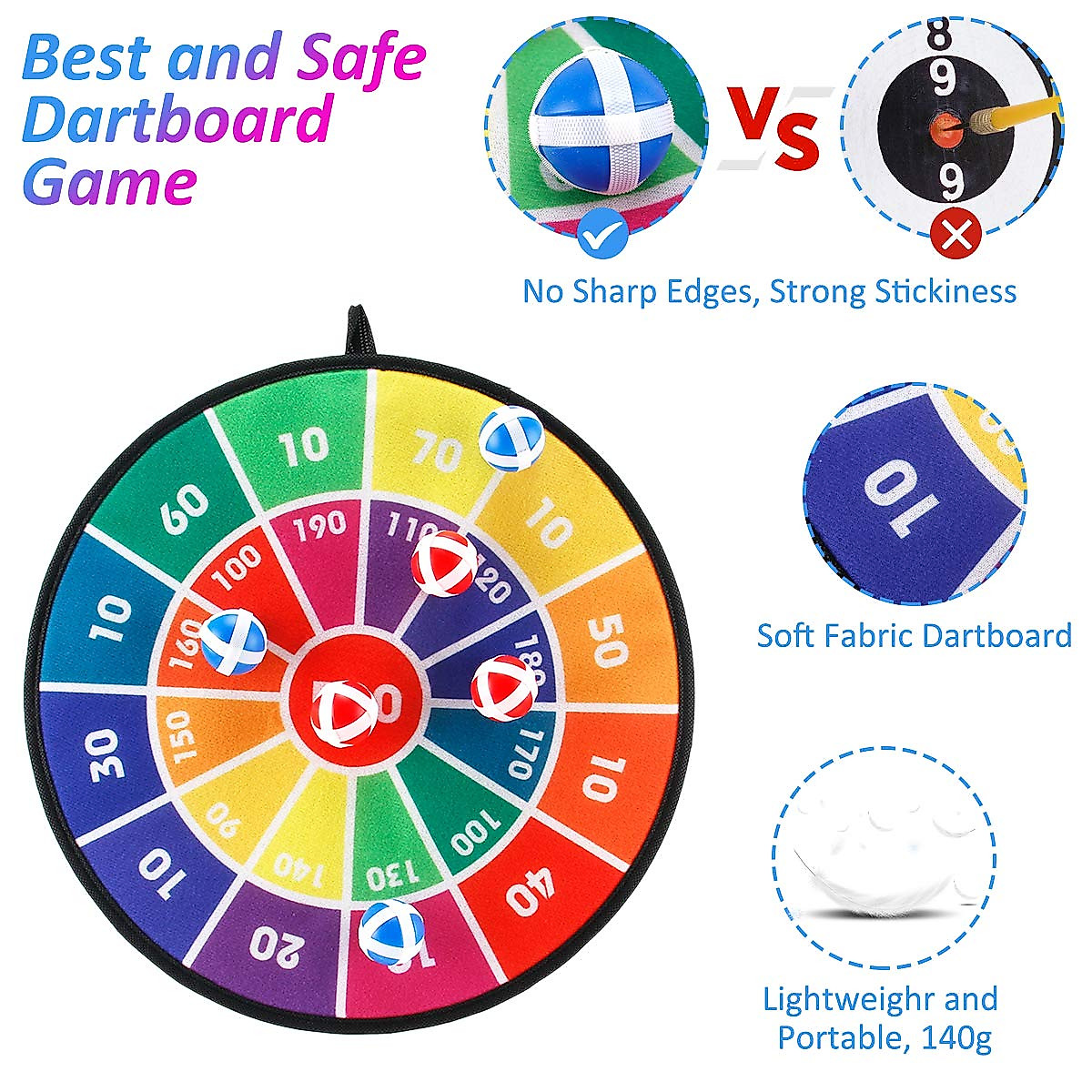 Fundia Kids Games 14.2 inch Dart Board Set with 10 Sticky Balls, Safe Indoor Outdoor Games for Kids, Toys for 3 4 5 6 7 8 9 10 Year Old Boys Girls Teen Gifts Christmas Birthday Gifts for Boys Girls