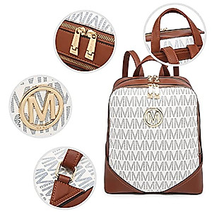 MKP COLLECTION Women Fashion Double Zipper Medium Backpack Purse PU Leather Girls Ladies Bookbag Travel Shoulder Bag Set 2Pcs