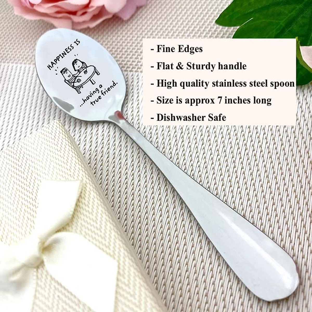 BIGEVENTS True friend Spoon Engraved teaspoons coffee spoon coffee spoons my peanut butter spoon peanut butter spoon spoon coffee spoons for tea tea gifts adult cereal spoon, Silver, 7 (A1)