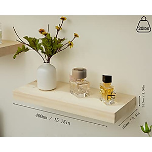QsQueen Floating Shelves 15.75inch Set of 2, Solid Pine Wood, Wall Shelves with Invisible Bracket, Wall Mounted Wooden Display Shelf for Bathroom, Bedroom, Kitchen, Office, Living Room Decor.