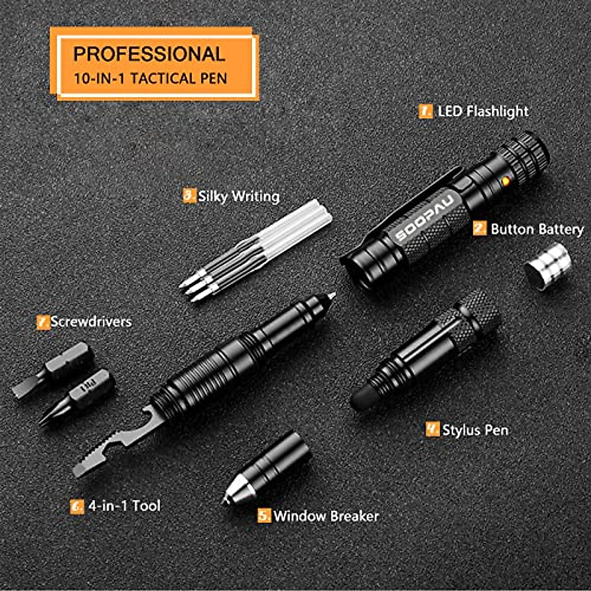 Gifts for Men Boyfriend Dad Husband Son, 10-in-1 Tactical Pen Aluminum Alloy Multitool Pen Survival Gear, Cool Gadgets for Christmas Stocking Stuffers Fathers' Day Anniversary Birthday