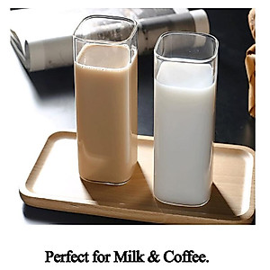 Tupalizy 2PCS Square Glass Cups Tumbler Highball Drinking Glasses for Water Wine Beer Cocktails Juice Iced Tea Coffee Mixed Drinks Kitchen Party Home Everyday Use Clear Glassware, 16.9oz