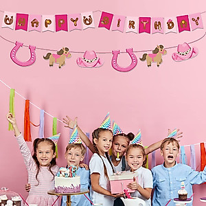 Western Cowgirl Birthday Party Decorations, Retro Horse Rodeo Party Supplies for Girls Included Horse Shaped Foil Balloons Happy Birthday Banner Cake Topper Hanging Swirls 12 Inch Latex Balloons