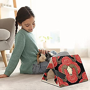 enheng Small Pet Hideout Skull Flowers Goat Hamster House Guinea Pig Playhouse for Dwarf Rabbits Hedgehogs Chinchillas