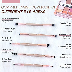 EyeShadow Brush Set Double Sided Make Up Brushes Eyeshadow 5 Pcs Eyeliner Brush for Makeup,Professional Eye Shadow Blending Concealer Eyebrow Eye Liners Premium Synthetic Eye Makeup Brushes（Rose Gold)
