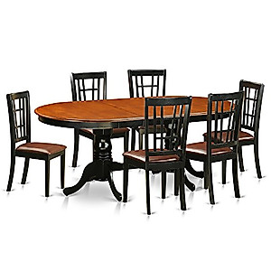 East West Furniture PLNI7-BCH-LC Plainville 7 Piece Modern Set Consist of an Oval Wooden Table with Butterfly Leaf and 6 Faux Leather Dining Room Chairs, 42x78 Inch, Black & Cherry