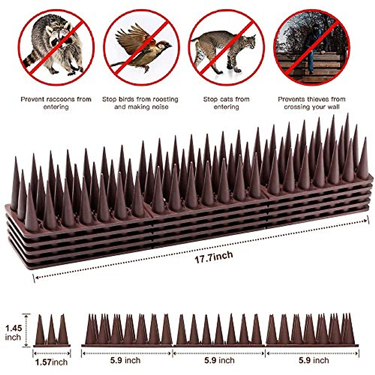 Defender Spikes, Upgraded Bird and Cat Repellent for Pigeon, Cat and Small Animals - Protect Your Sofa, Garden, Outdoor Walls, Anti Theft Climb, Plastic Security Fence Spikes, 12 Pack