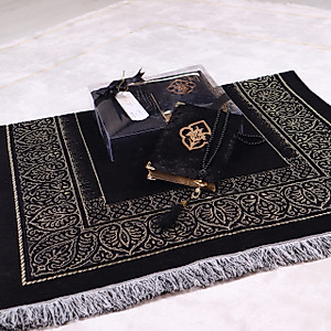 IEF Muslim Prayer Rug Islamic Prayer Mat Quran Prayer Beads Gift Set, Ramadan Eid Gifts, Birthday Gifts for Men, Velvet Prayer Rug Arabic Quran Pearl Tasbeeh