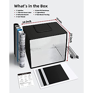 Glendan Mini Photo Studio Light Box, 14" x 10" Photo Shooting Tent kit, Portable Foldable Light Box Photography with 112pcs LED Light, 6 Color PVC Backgrounds, 4 Reflection Boards for Small Items