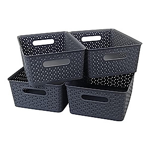 Cand 8 Quart Plastic Basket for Organizing, Grey Plastic Baskets, Set of 4