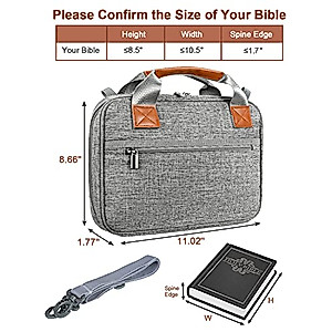 Amersun Bible Cover for Women, Men and Girl with Shoulder Strap - Roomy Bible Case with Multi-Pocket - Bible Tote Bag for Women,Girls(Grey)