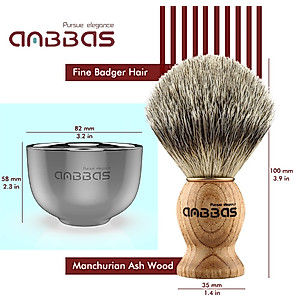 Shaving Set, 3in1 Pure Badger Hair Shaving Brush Natural Solid Wood Handle and Stainless Steel Shaving Stand with Shaving Bowl Dia 3.2 inches for Men Wet Shaving by Anbbas