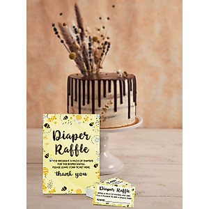 Gihyan Diaper Raffle Baby Shower Game Set(1 Standing Sign + 50 Guessing Cards), Bumble Bee Diaper Raffle Tickets for Baby Shower, Honey Honeycomb Baby Shower Party Favor Decor - A20