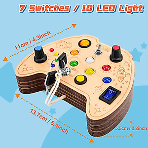 CGYUJISD Busy Board with led Light,Switch Board Toys,Montessori Toys for 1+ Years Old, Wooden Sensory Travel Toys for Toddlers 1-3.