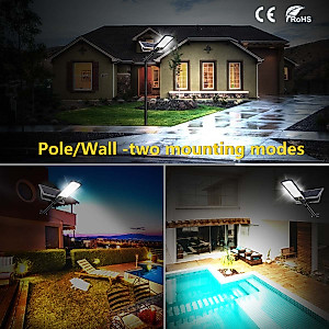 100W Solar Street Lights Outdoor, LED Street Lights Solar Powered Dusk to Dawn, Waterproof Solar Security Flood Light with Motion Sensor And Remote Control for Parking Lot Patio Backyard Garden Yard