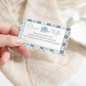 Blue Elephant Diaper Raffle Tickets, Boys Baby Shower Games for Prizes, Baby Shower Diaper Raffle Invitation Insert Cards, 25 Pack