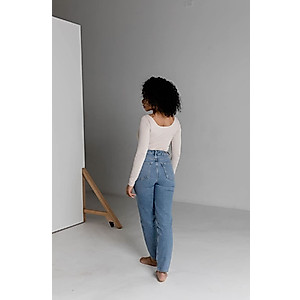 Almere Long Sleeve Top for Women, Contour Double-Lined Seamless Smooth Fabric Sleeved Basic Top, Low Neck Cut, Medium, Cream