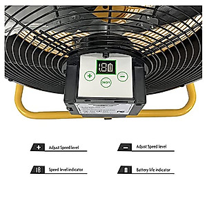 MOCIFI 12 Inch High Velocity Rechargeable Floor Fan with Metal Blade 12-Speed Portable Powered Operated Fan for Home, Travel, Commercial, Residential, Outdoor Indoor Use, Yellow