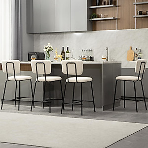 Bar Stools Set of 4 Counter Height Bar Stools : Upholstered Boucle Fabric Bar Stool for Kitchen Bistro Pub Armless Modern Bar Chair with Metal Base for Dining Room Kitchen Island