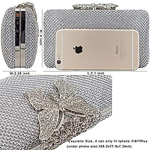 Dexmay Rhinestone Crystal Clutch Purse Butterfly Clasp Women Evening Bag for Formal Party Silver