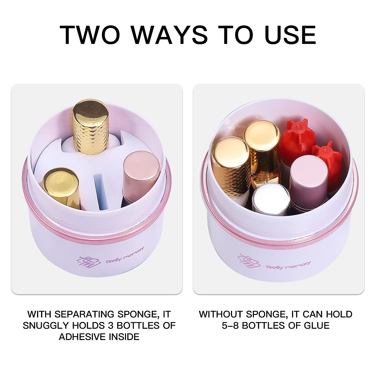 Pretty memory Lash Glue Holder Eyelash Extension Glue Storage Container Sealed Adhesive Jar Stand Tank Sealed for Women, Lash Tech Supplies Must Haves (White - Pink)