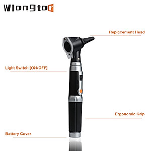 Wlongtor Otoscope Kit - Professional Diagnostic Ear Care Tool with 3.0V LED Bulb, 3X Magnification, 4 Speculum tip Sizes, Diagnostic Ear Care Tool for Children, Adults, Pets (HS-10OG(Black))