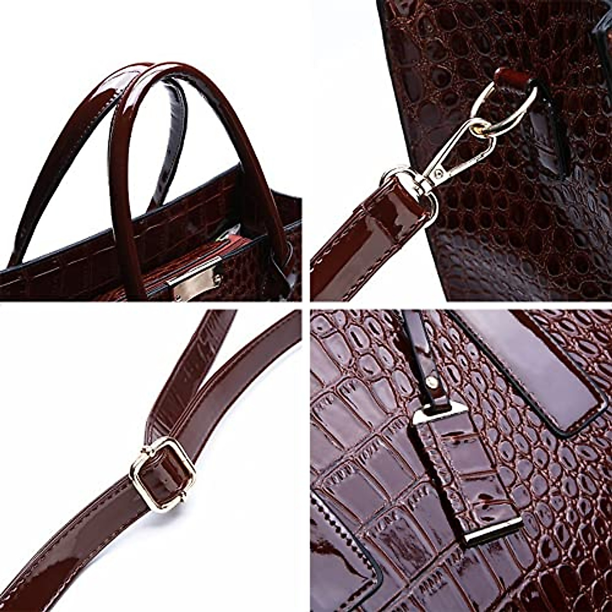 GJGJTER Top-handle Handbags Purse Women Crocodile Pattern Satchel Pu Leather Shoulder Bag Tote-Black