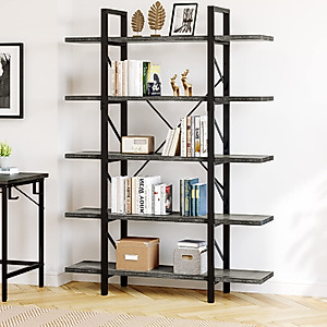 YITAHOME 5 Tier Bookshelf, 70.9" Tall Industrial Bookcase, Wide Open Display Storage Book Shelf for Living Room/Bedroom/Home/Office, Charcoal Gray