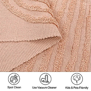 STARUIA Boho Pink Living Room Rug 5'x7' Washable Cotton Bedroom Rug, Woven Linear Tufted Nursery Area Rug with Tassels Accent Farmhouse Carpet for Teen Room Entryway Dorm