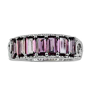 Carillon Stunning Rhodolite Garnet Baguette Shape 6x3MM Natural Earth Mined Gemstone 925 Sterling Silver Ring Wedding Jewelry for Women & Men