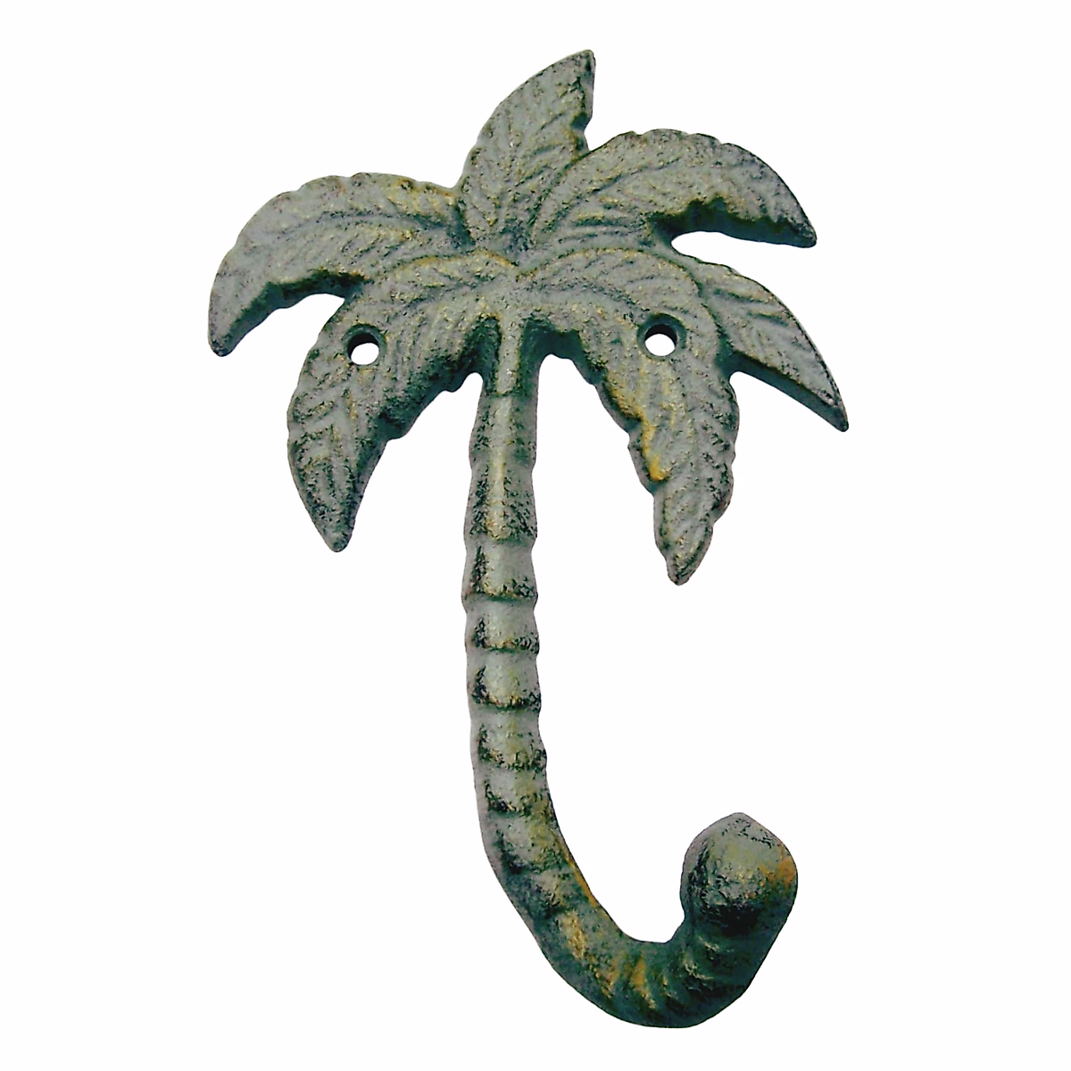 Palm Tree Cast Iron Wall Hooks, Wall Mounted for Hanging Coats, Purses, Towels, Hats, Beach Themed Wall Décor, Set of 2, 6.5 Inches High (Verdigras)