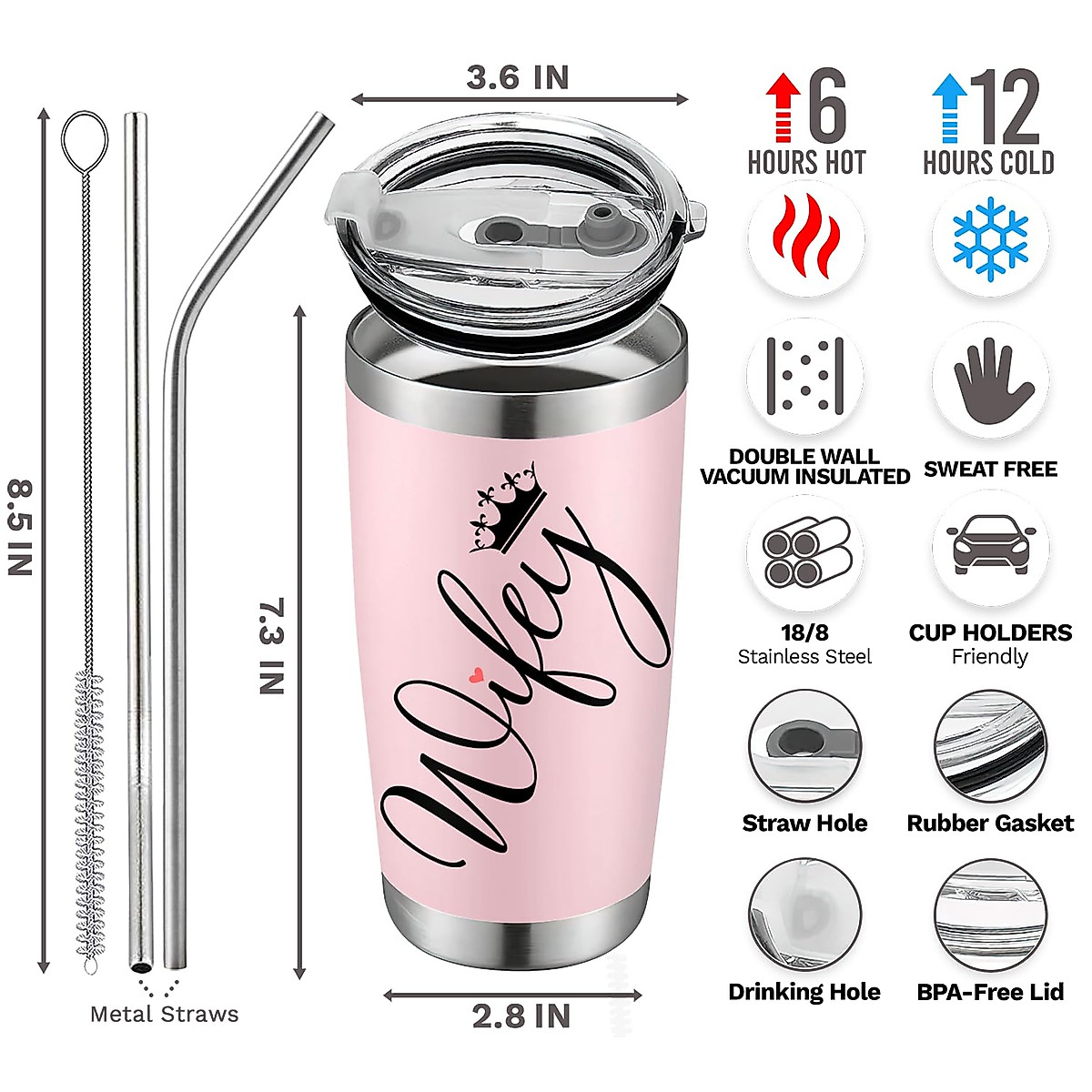 ZAGKOO Mothers Day Gifts for Wife from Husband - Wife Mothers Day Gifts, Wife Birthday Gift Ideas, Anniversary Wedding Romantic I Love You Presents for Wifey, Fiance, Her - To My Wife Pink Tumbler Cup