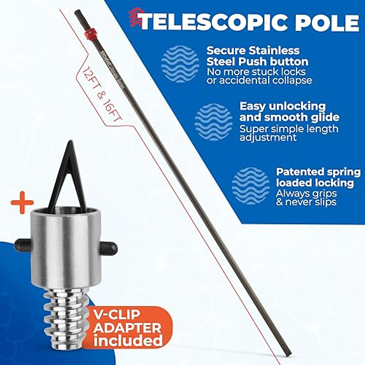 [ Patented ] ProTuff Pool Pole, Telescopic 16ft - Never Sticks or Slips - Lifetime, No Cost Replacements - Heavy Duty Telescoping Pool Poles for Cleaning - Premium Pool Cleaning Equipment