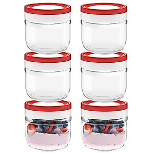 Tribello 10oz Mason Jars Overnight Oats Container With Lid, 6 Pack Glass Canning Jars, Wide Mouth Mason Jars With Lids Plastic Airtight Rubber - Clear Jars for Food - Freezer/Dishwasher Safe