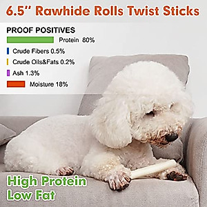 MON2SUN Dog Rawhide Rolls Twist Sticks Dog Chew Treats Natural Flavor 6-6.5 Inch 40 Count for Puppy and Small Dogs