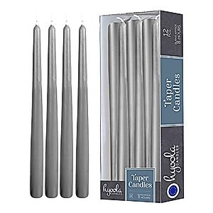 12 Pack Tall Taper Candles - 10 Inch Dark Grey Dripless, Unscented Dinner Candle - Paraffin Wax with Cotton Wicks - 8 Hour Burn Time