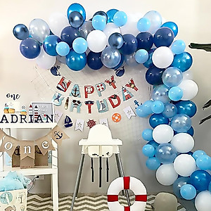 Blue Balloons Set, 60 Pack 12 Inches Metallic Chrome Blue Balloons Navy Blue Latex Balloons Light Blue Confetti Balloons for Boys Man Birthday, Baby Shower, Wedding Party Decorations