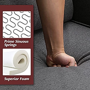 Upholstered Modern Loveseat Sofa Couch, Mini Couch with 2 Pillows and Metal Legs, 58" W Fabric Comfy Couches Furniture for Living Room, Bedroom, Compact Small Space, Apartment, Office (Grey)