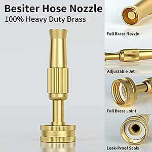 Besiter Garden Hose Nozzle High Pressure, 4" Brass Hose Sprayer Nozzle Heavy Duty with 10 Garden Hose Rubber Washers, Water Hose Nozzle for Washing Cars, Watering Garden, 2 Pack