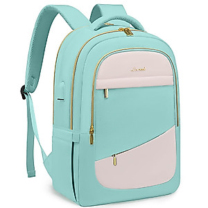 LOVEVOOK Laptop Backpack for Women,15.6 Inch College Travel Computer Back Pack, Backpacks with USB Port,Work Business Water Resistant Bag with Laptop Compartment for Teacher Nurse,Green-White