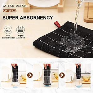 Mordimy 100% Cotton Terry Cloth Dish Cloths, Soft and Absorbent Checkered Dish Towels, Quick Drying Dish Rags for Washing Dishes, 8 Pack, 12 x 12 Inches, Black