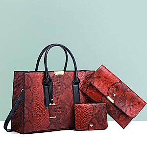 NC Snakeskin Pattern Female Bag Fashion Trend Diagonal Handbag Retro Large-Capacity Four-Piece Bag, Red