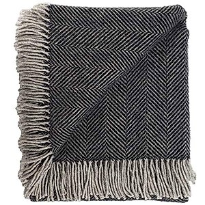 Prince of Scots Highland Tweeds Herringbone 100% Pure New Wool Throw ~ Charcoal ~