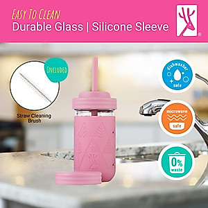 Elk and Friends Kids & Toddler Cups | The Original Glass Mason jars 12 oz with Silicone Sleeves & Silicone Straws | Smoothie Cups | Spill Proof Cups