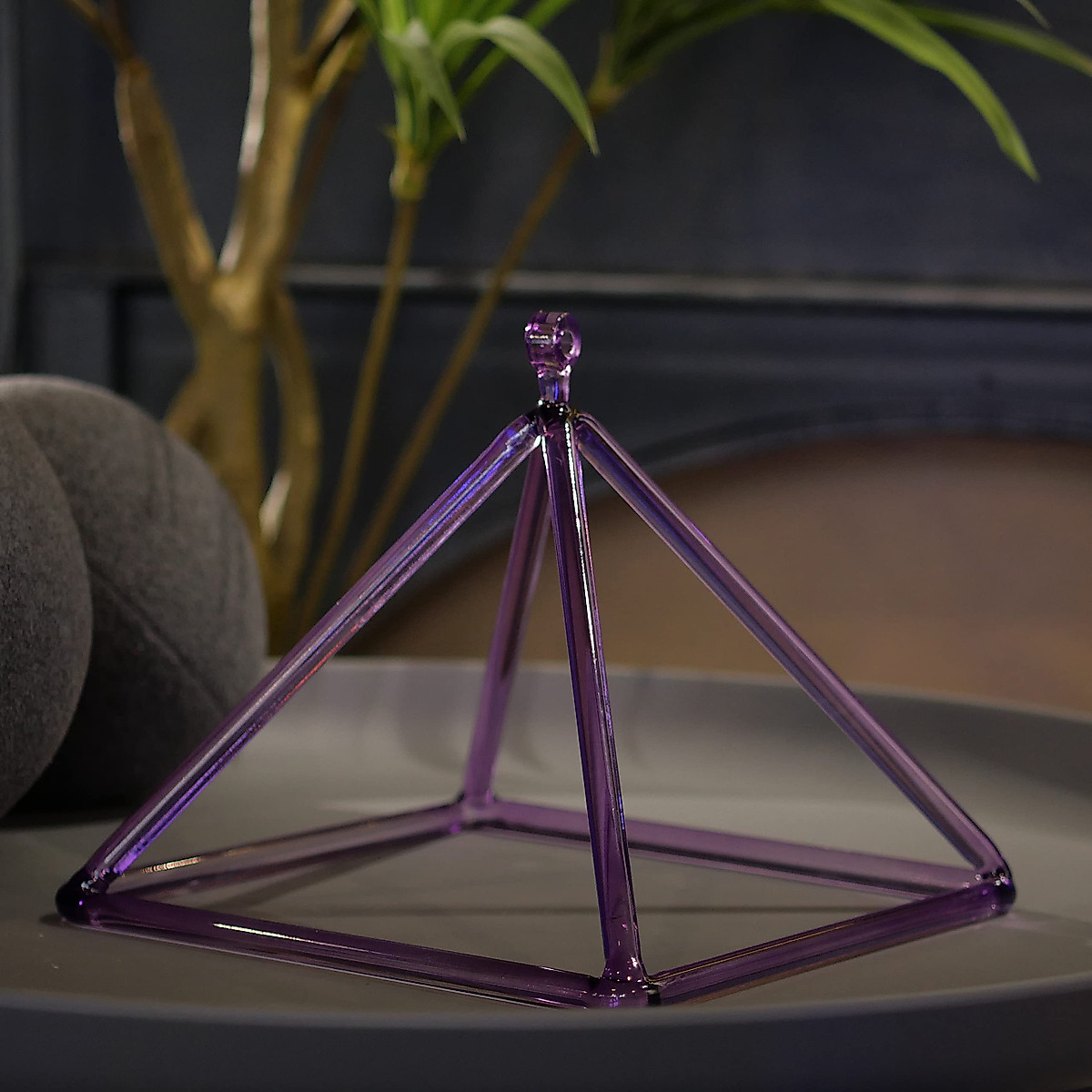 Joysense Purple Quartz Crystal Singing Pyramid 10 inch With Crystal Singing Bowl Striker and Carrying Case