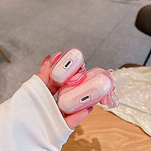 Ownest Compatible with AirPods Case, Cute 3D Heart Clear TPU Shockproof Cover Case Glitter with Bell Keychain for Women Girls for AirPods 3rd Generation 2021-Pink