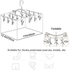 Foshine Clothes Drying Racks Foldable Clip Hangers Drip Hanger Plastic with 20 Drying Clips (Light Grey-Rectangle)